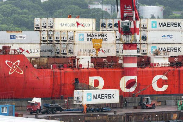 Crane unloaded container cargo ship Sevmorput FSUE Atomflot - Russian ...