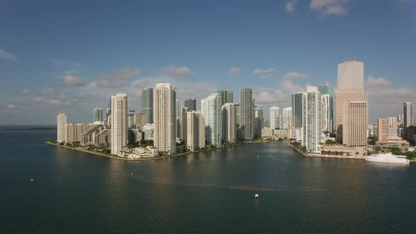Miami, Florida circa-2019. Daytime aerial view of Miami, Florida. Shot ...