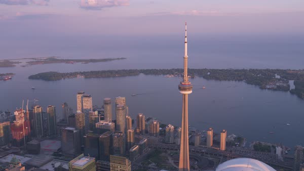 Toronto, Canada circa-2019. Aerial view of Toronto at sunset. Shot from ...