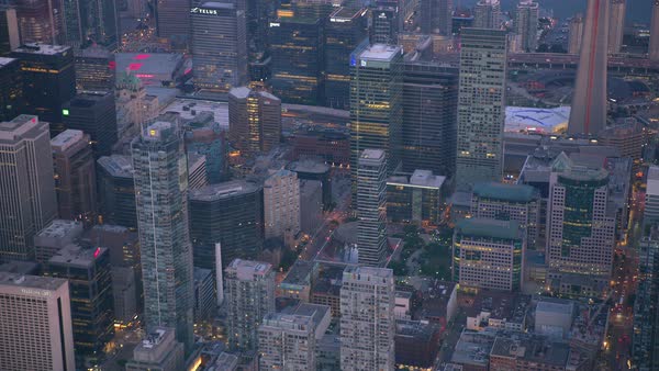 Toronto, Canada circa-2019. Aerial view of Toronto at dusk. Shot from ...