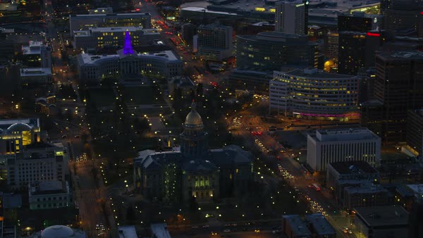 Aerial view of Colorado State Capitol Building and Denver City and ...