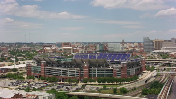 Aerial view of M&T Bank Stadium, home to Baltimore Ravens football team ...