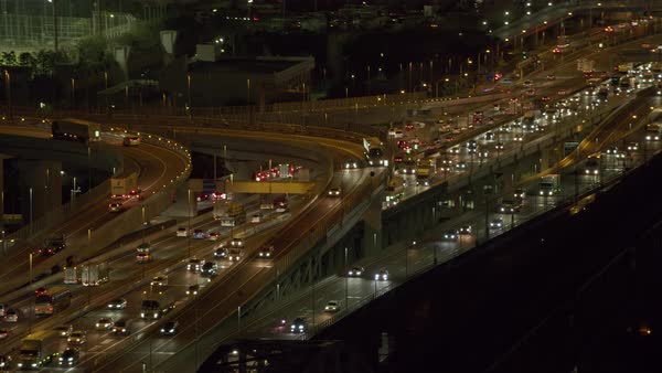Tokyo, Japan circa-2018. Aerial view of freeway intersection at night ...