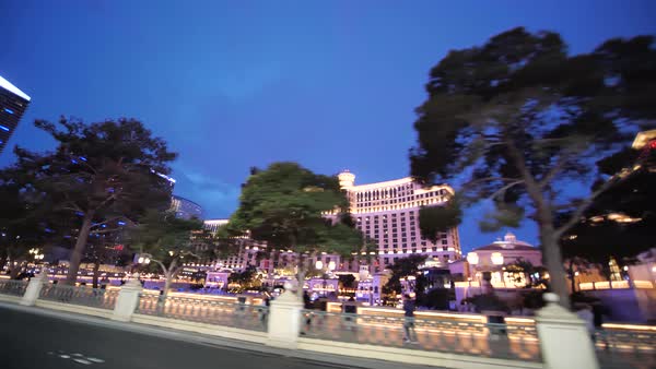 Bellagio Hotel and Casino at Night, Las Vegas Strip View From Moving ...