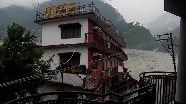 FLOOD Building falls in river Ganges India . High quality HD footage ...