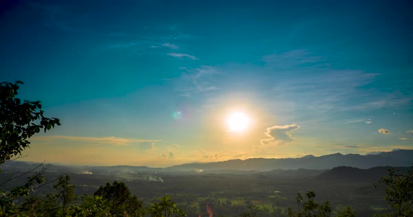 Vibrant sunset sky in an early morning sunrise - dawn with landscape ...