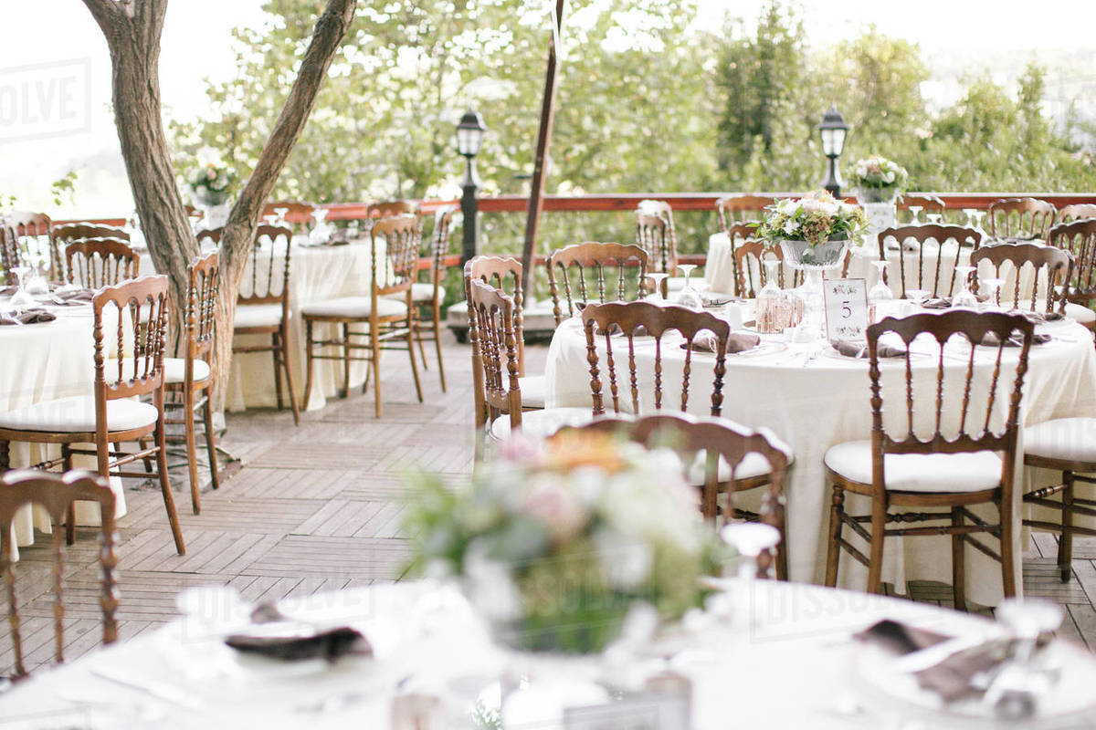 Wedding dining table. Rustic wedding. - Stock Photo - Dissolve