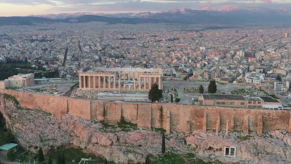 Aerial view of Acropolis of Athens, the Temple of Athena Nike ...