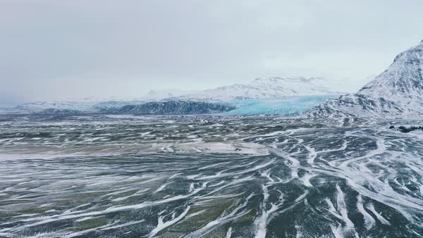 Aerial drone shot of huge glacier in Iceland. Aerial view of ...