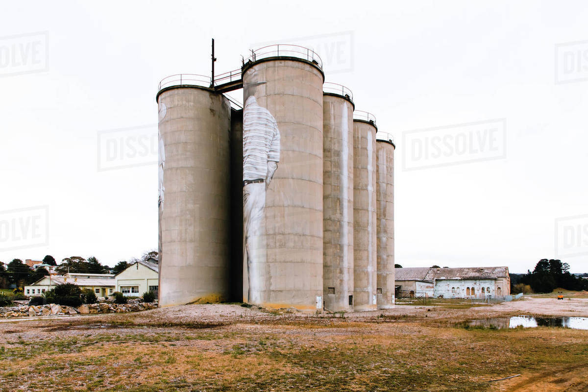Photograph of the large cement storage silos at the now closed historic ...