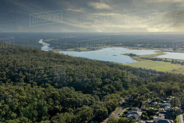 Aerial view of the Nepean River and Penrith Lakes in Penrith in New ...