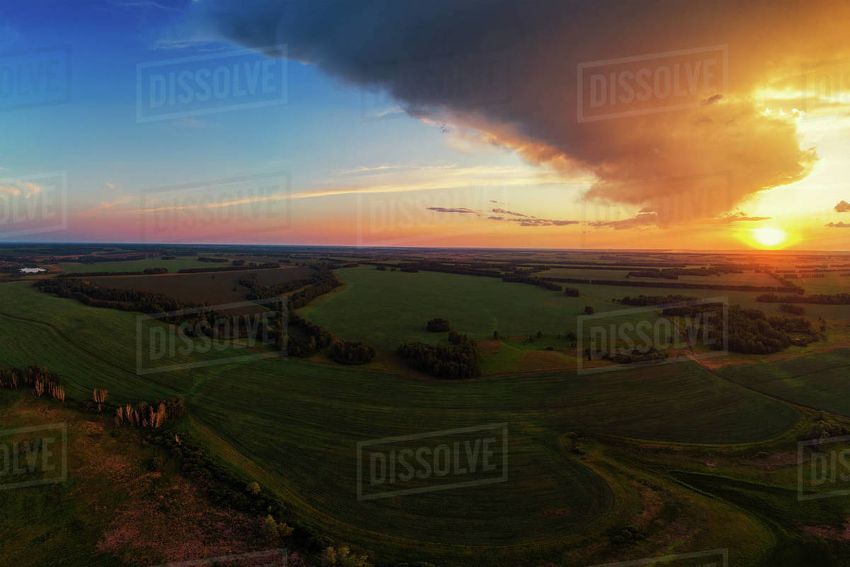 Aerial view on the field during sunset - Royalty-free Stock Photo ...