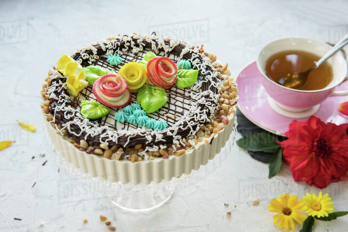 Cakes composition on concrete background - Stock Photo - Dissolve