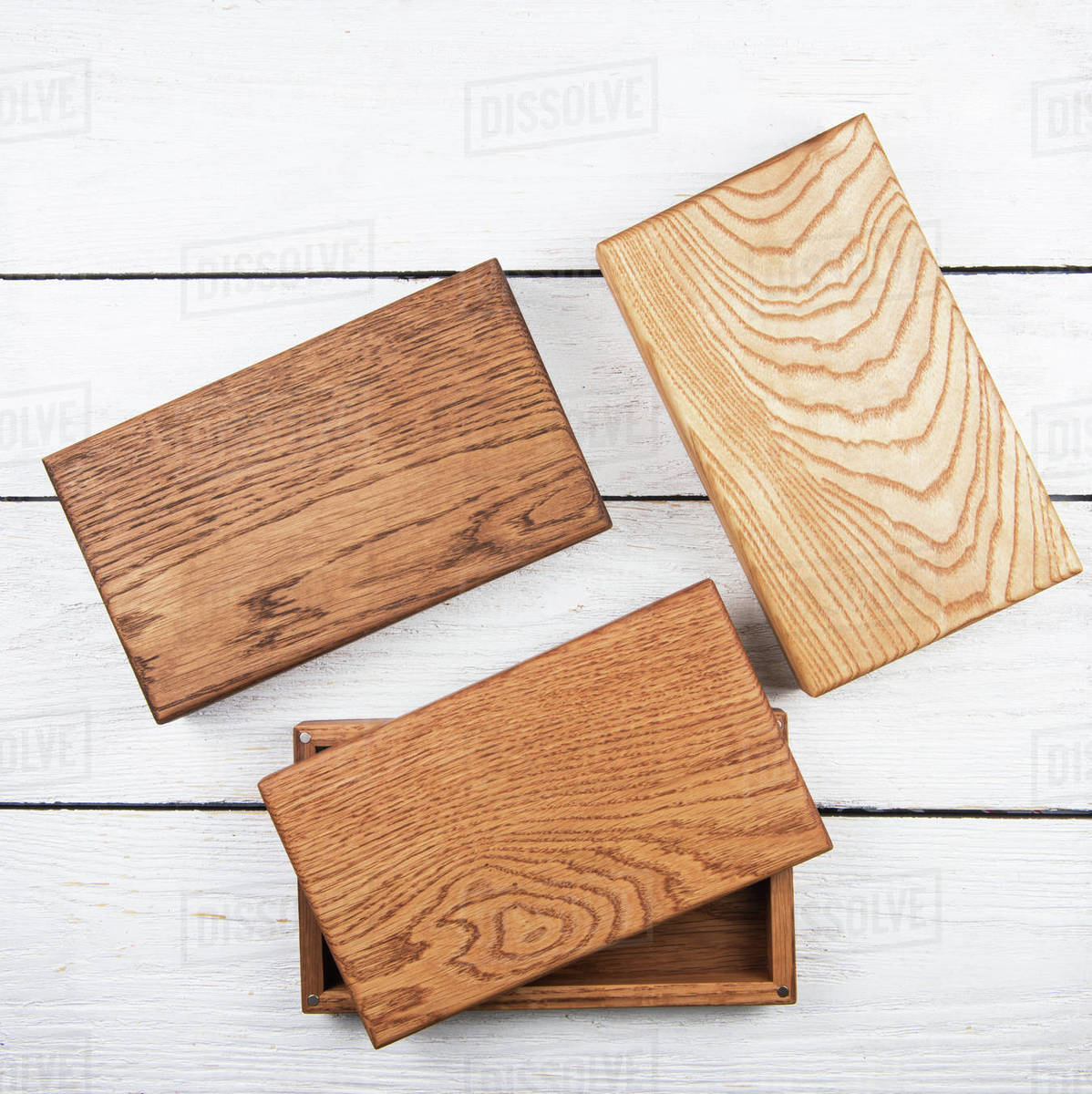 Wooden photo box for photo storage on wooden white background - Stock ...