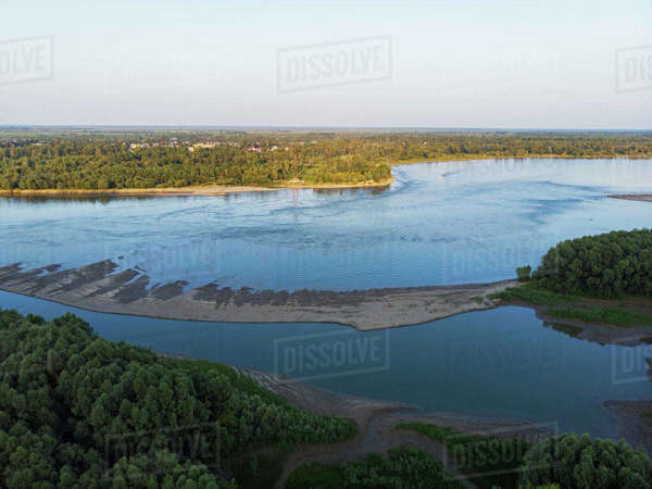 Aerial view of big siberian Ob river in beauty summer day, drone shot ...
