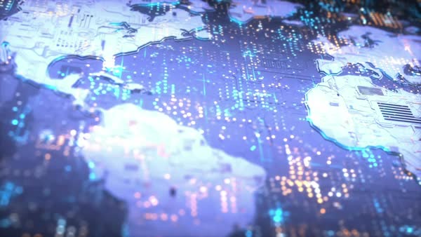 Global technology concept showing the world map as circuitry, animation ...