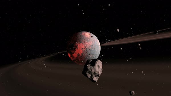 Animation of the early Moon orbiting in a debris ring around Earth. It ...