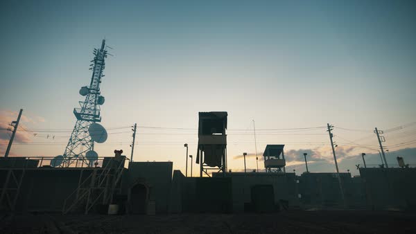 Checkpoint at the border fence. Military border. A silhouette of a ...