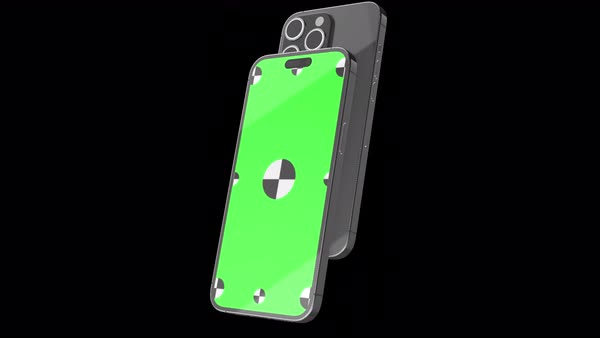 3D render of two smartphone with a green background. Rotating in screen ...