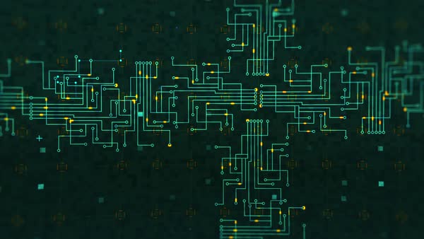 Futuristic motherboard circuit graphic animation background. Learning ...