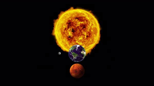 Sun and planets of Earth and Mars of the solar system animation. 3D ...