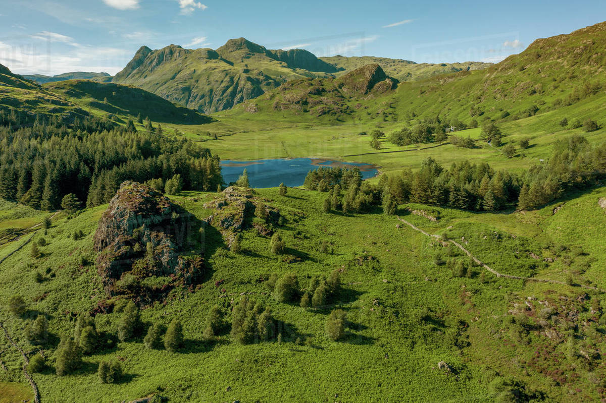 Blea Tan Aerial shot, the tarn is in a hanging valley between Little ...