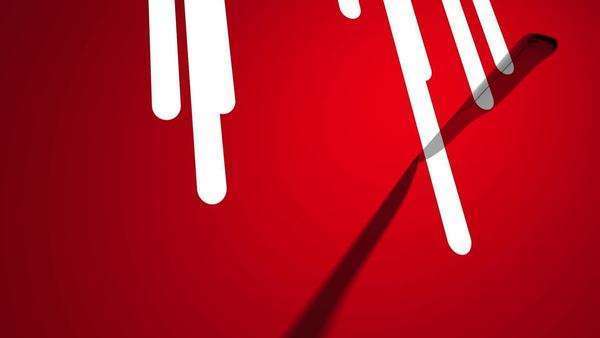 High definition animation of a knife falling and hitting an abstract ...