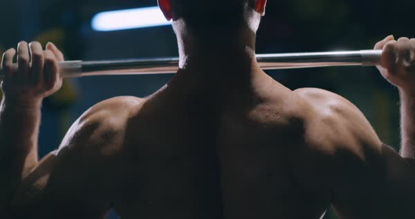 Strong Muscular Male Bodybuilder Shirtless Back View Deadlift Training ...