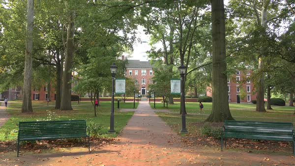 Establishing shot of generic college campus, Ohio University, Athens ...