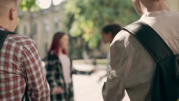 Classmates watching fight between two conflicting school girls ...