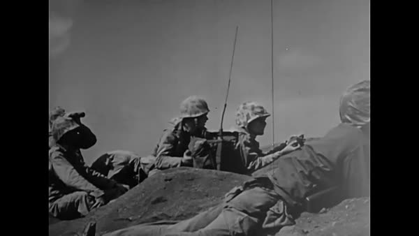 1945 - US Marines on an observation post use radio equipment on Iwo ...