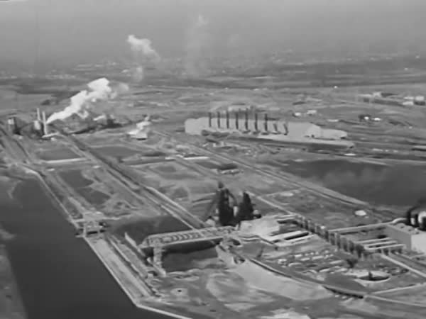 1953 - Aerial views of the Fairless Works Steel Mill off the Delaware ...
