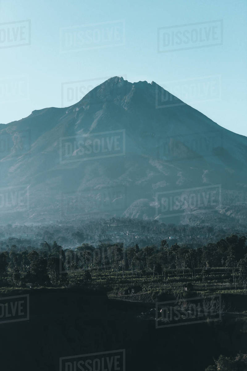 Panoramic view of Mount Merapi which is located in a special area of ...