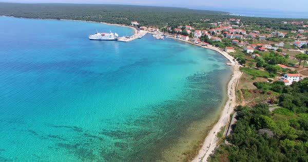 OLIB, CROATIA - 10 AUGUST 2015: Aerial view of yachts at Slatinica bay ...