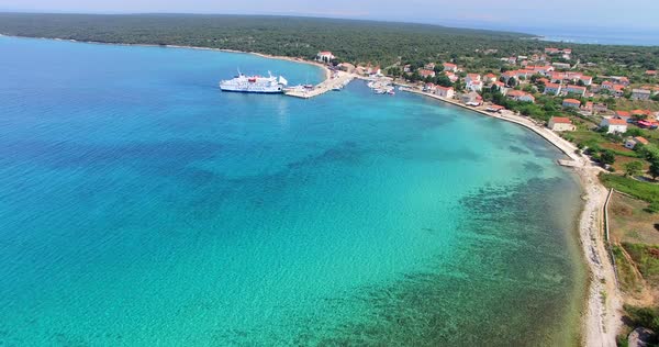 OLIB, CROATIA - 10 AUGUST 2015: Aerial view of tourists enjoying on ...
