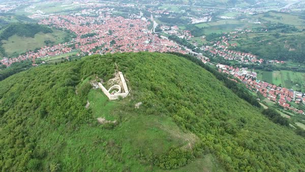 Aerial view of Bosnian pyramids in Visoko - Stock Video Footage - Dissolve