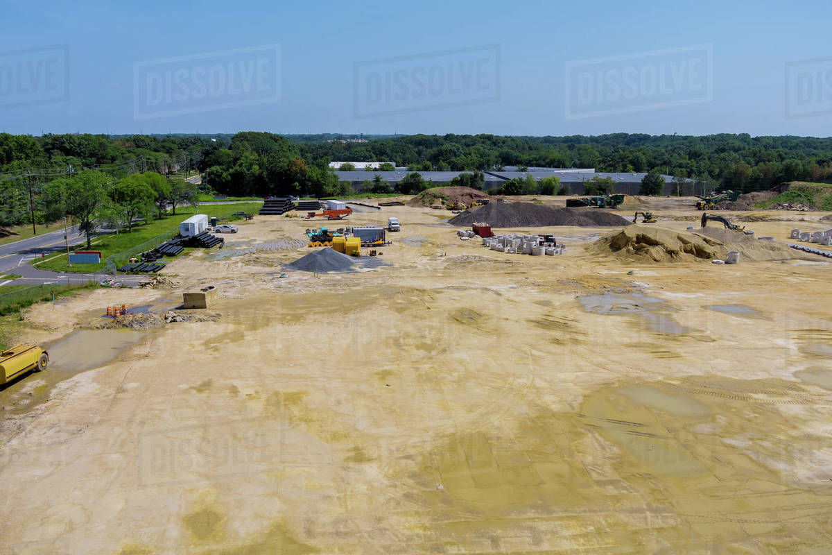Aerial view of construction earn work in new residential buildings at ...