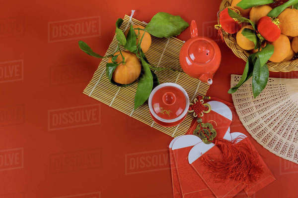 Asian festival decorations on red Ang Pau money packet, Chinese New ...