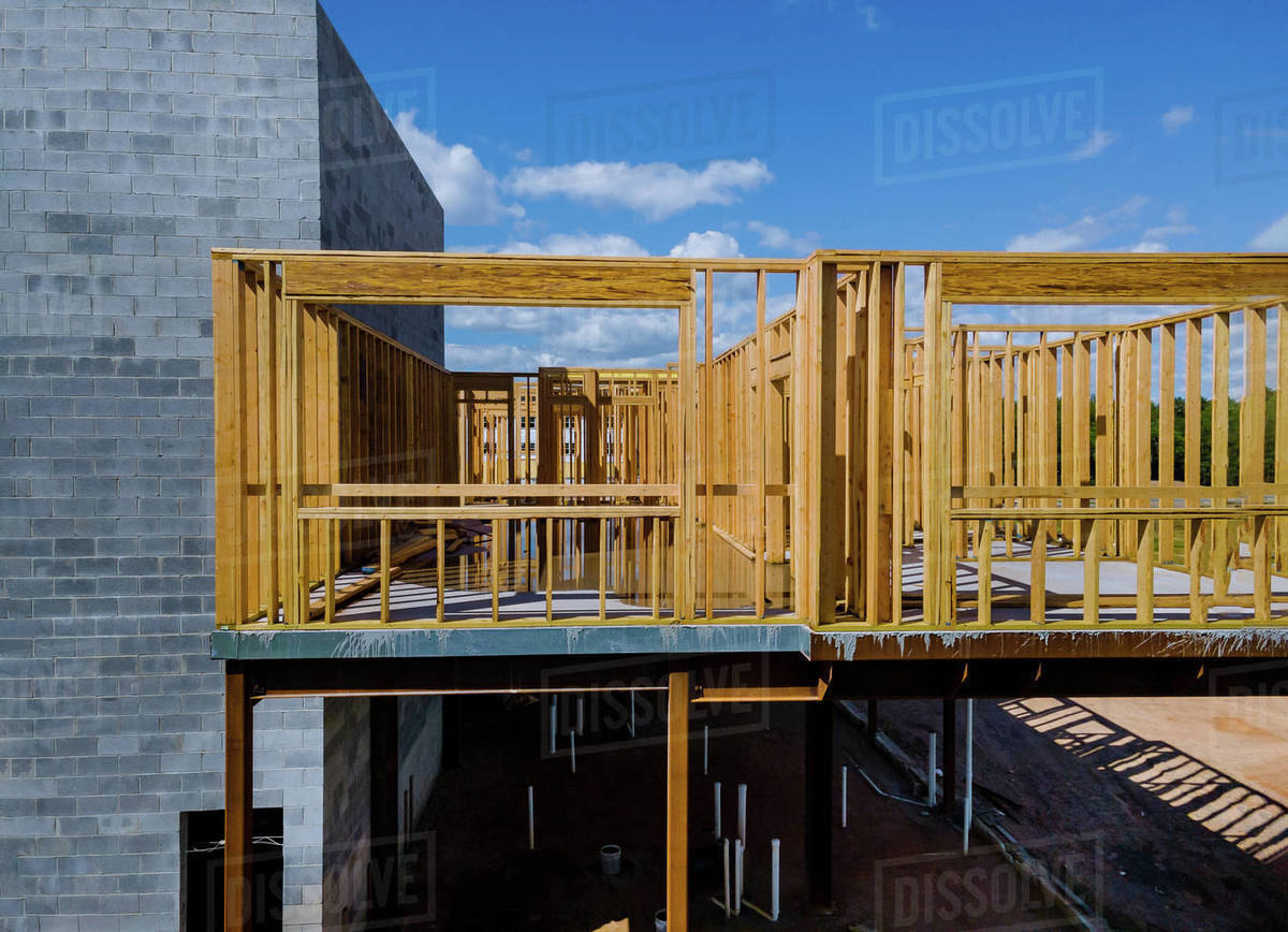 Building of New Home Construction exterior wood frame and beam ...