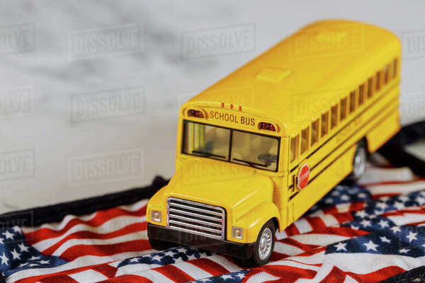 Small town school bus and american flag background - Royalty-free Stock ...