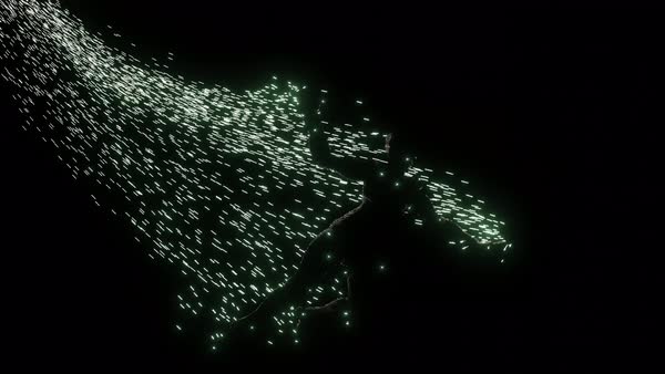 Human unrecognizable figure made of particles falling down with a trail ...