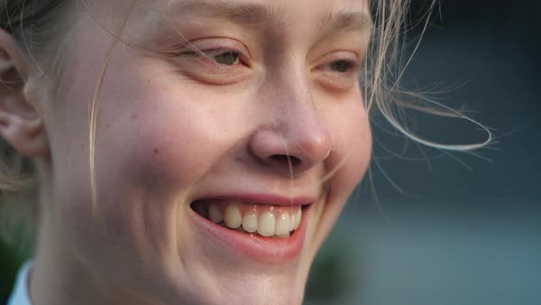 Close up of Woman's Face with Great Positive Emotions, Laughing ...