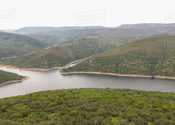 West view of the Tagus river as it passes through Monfrague - Royalty ...