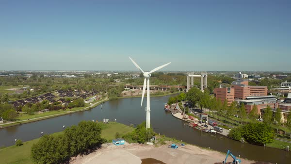 Wind turbine Near Gouda City, In Nieuwe Gouwe O.Z. Province With View ...