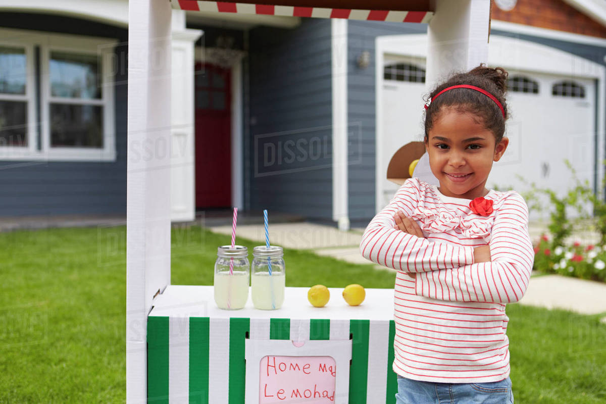 Portrait Of Girl Running Homemade Lemonade Stand - Royalty-free Stock ...