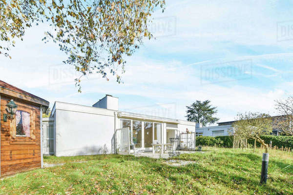 View of cozy small house in countryside area - Royalty-free Stock Photo ...