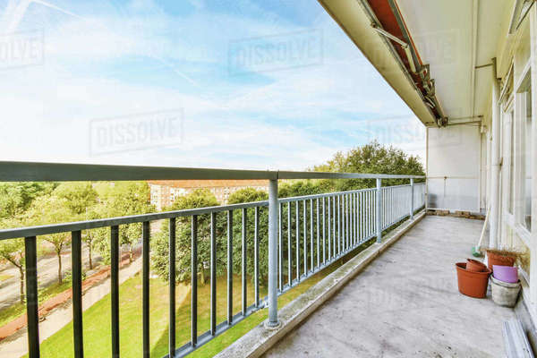 Delightful balcony design with amazing outside views - Royalty-free ...