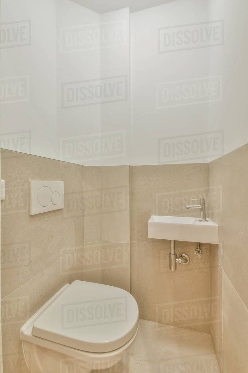 Interior of small clean restroom in miniature style - Royalty-free ...