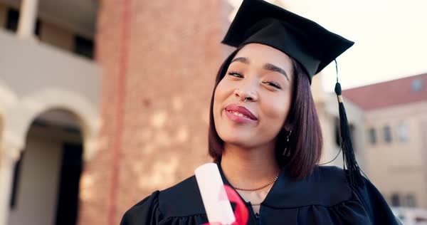 Graduate, face and woman laughing with diploma, certificate and school ...