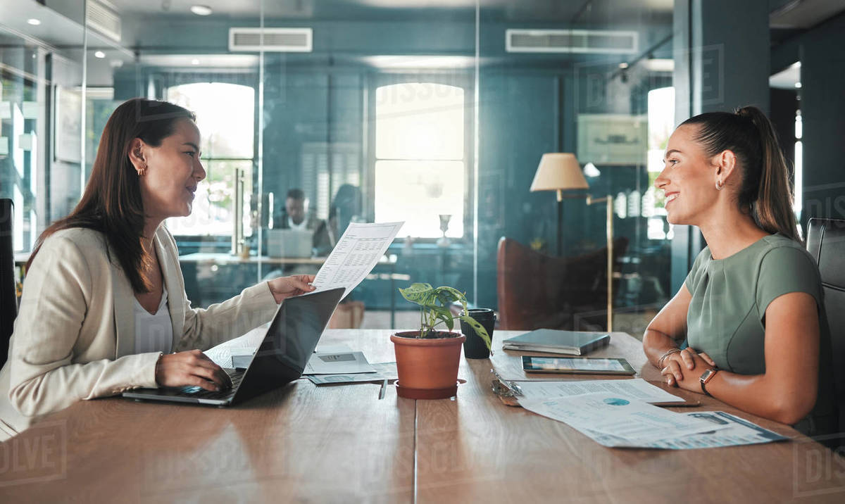 Job interview for a business woman at a hiring company talking to the ...